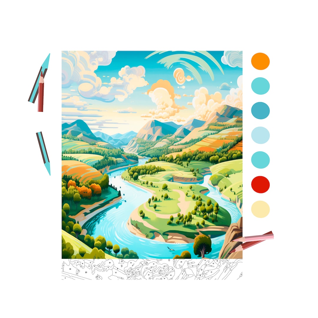 Color by Number for Adult, Paint by Number Printable, Hills Landscape ...