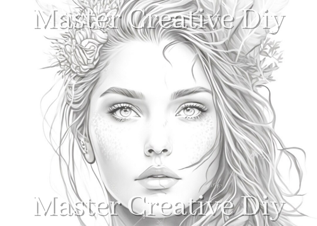 Beauty Boho Girl, Coloring Pages for Adult, Greyscale Coloring Book ...