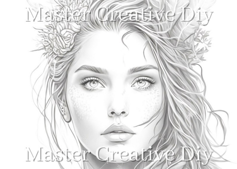 Beauty Boho Girl Coloring Pages for Adult Greyscale Coloring - Etsy