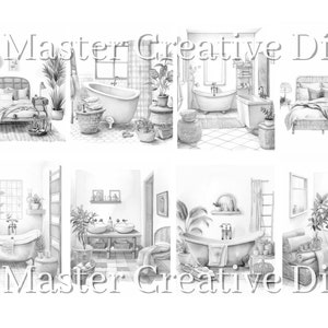 35 Boho Interior Design Coloring Pages for Adults, Grayscale Coloring ...
