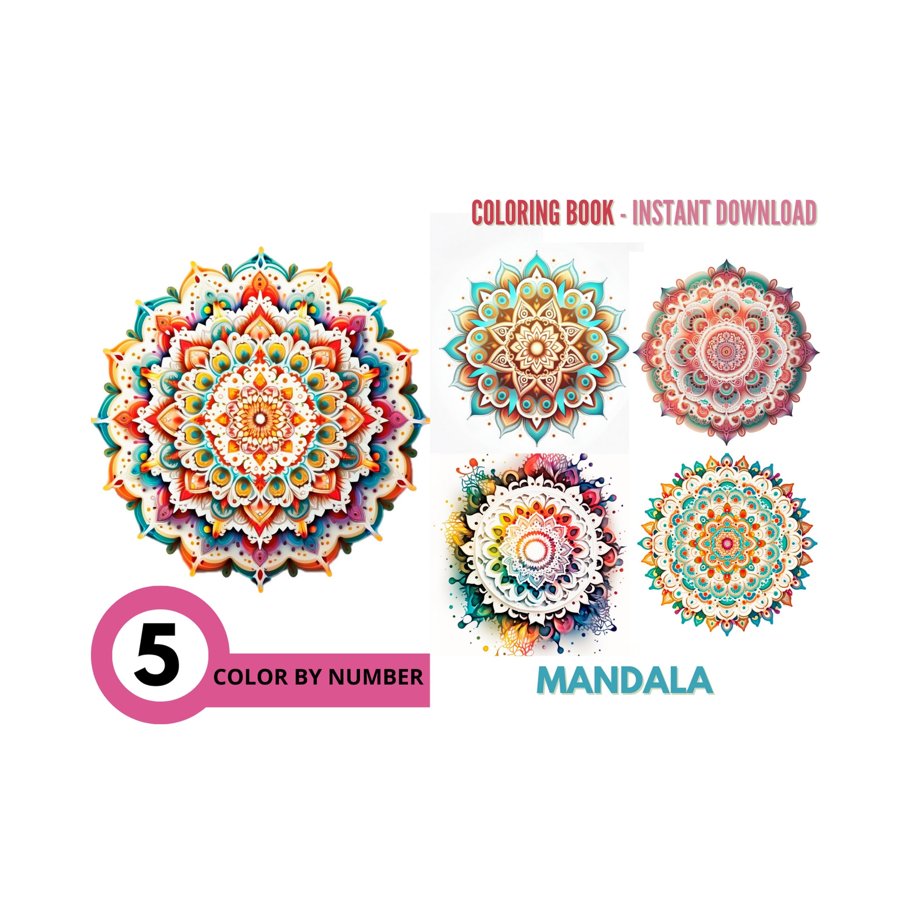 5 Color by Number Adult,paint by Number Printable,mandala Flower ...