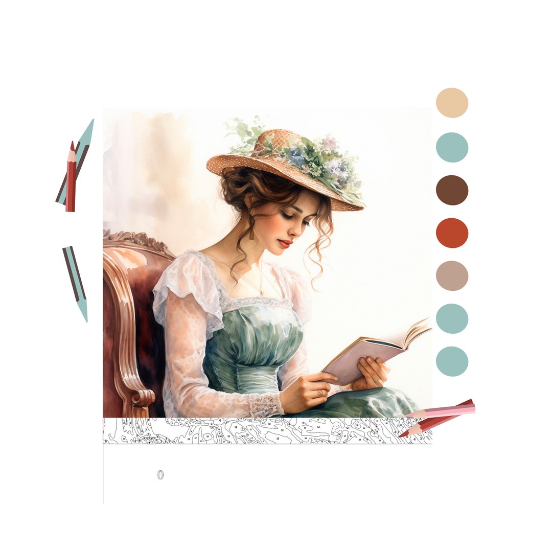 Color by Number for Adult, Victorian Reading Woman, Paint by Number ...