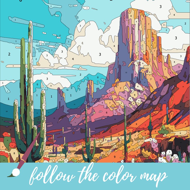 Color by Number for Adult, Paint by Number Printable, Desert Landscape ...
