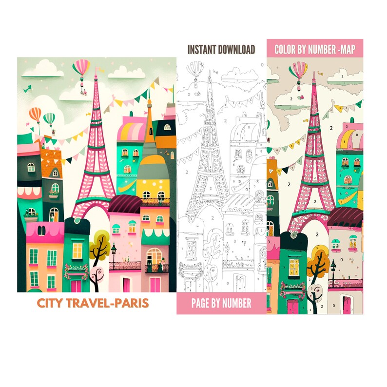 Color by Number for Adultpaint by Number Printable5 City - Etsy