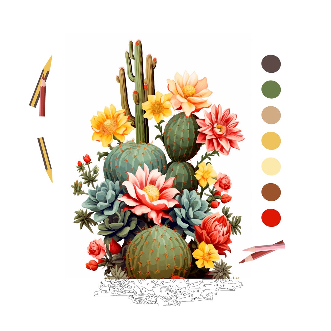 Color by Number for Adult, Paint by Number Printable,cactus Plants ...
