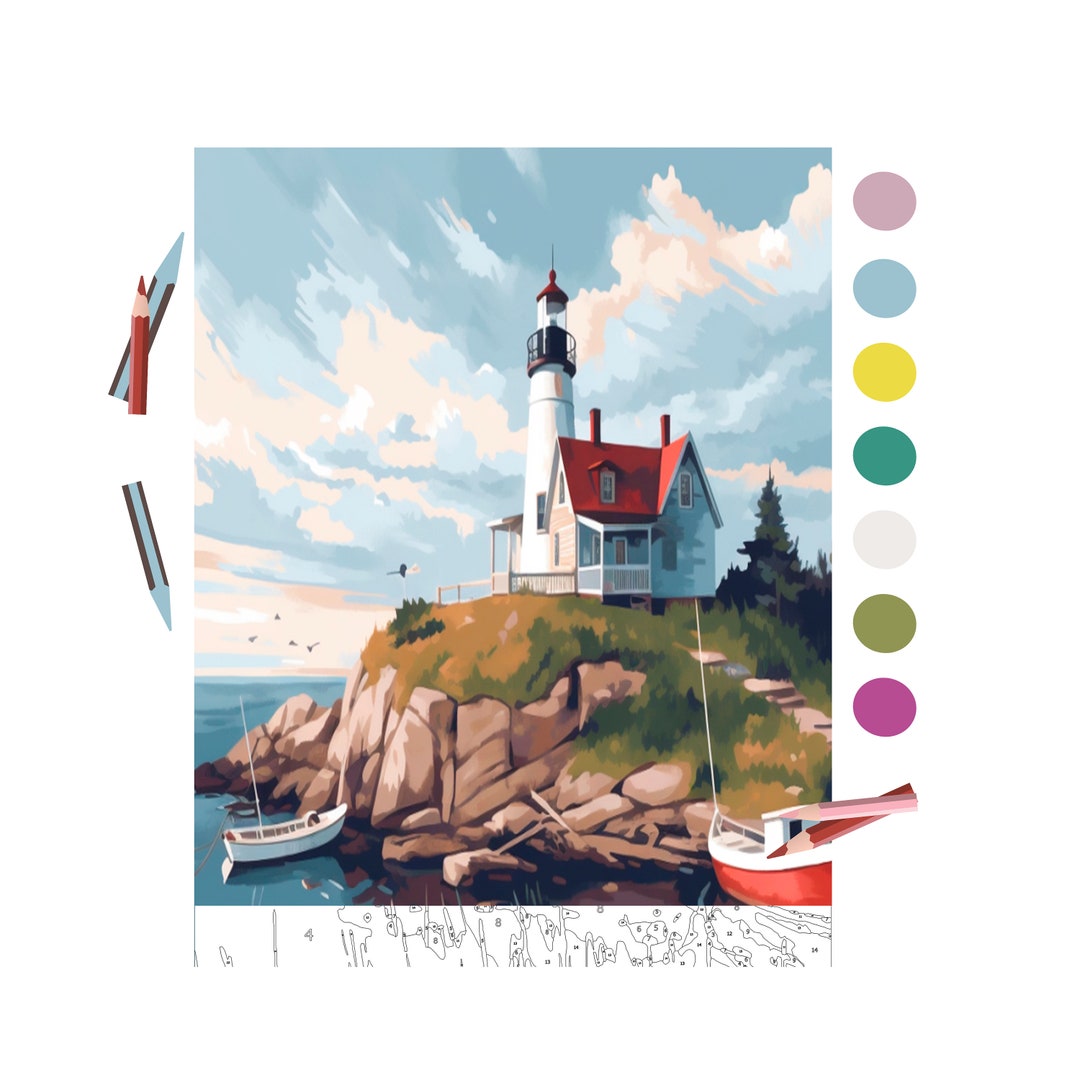 Color by Number for Adult, Paint by Number Printable,beauty Lighthouse ...