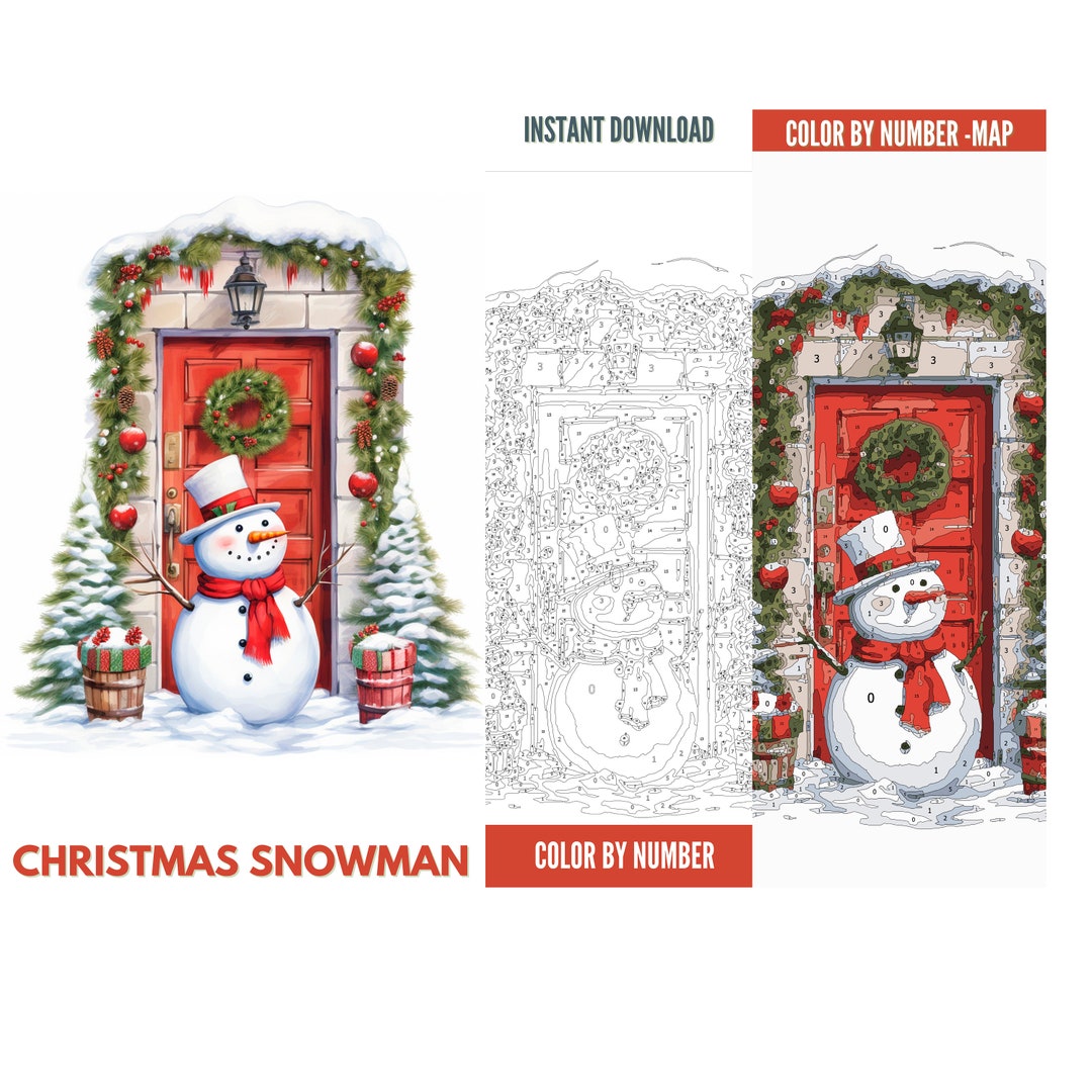 Christmas Snowman, Color by Number for Adult,paint by Number Printable ...