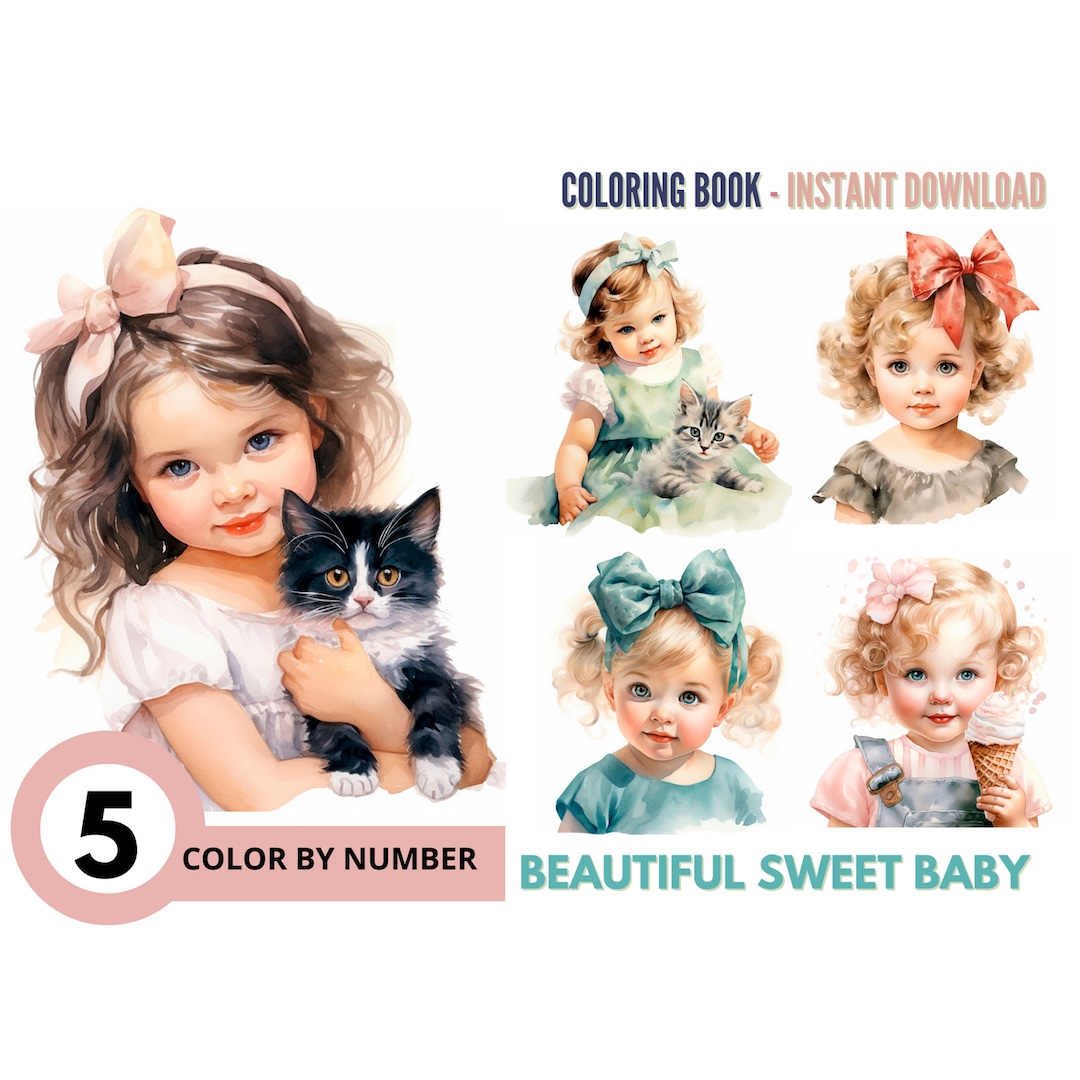 Bundle 5 Cute Baby, Color by Number for Adult, Paint by Number ...