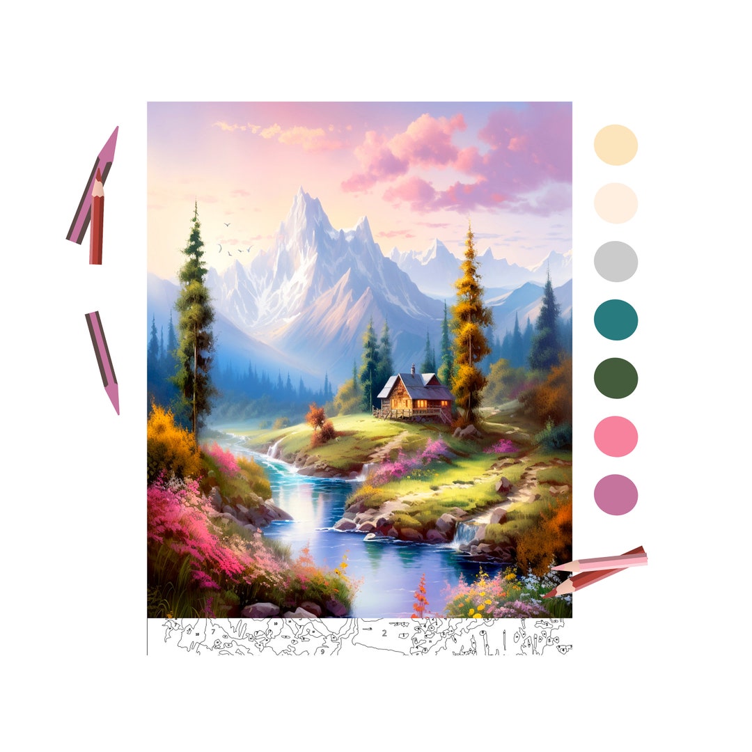Color by Number for Adult, Paint by Number Printable,mountain Landscape ...