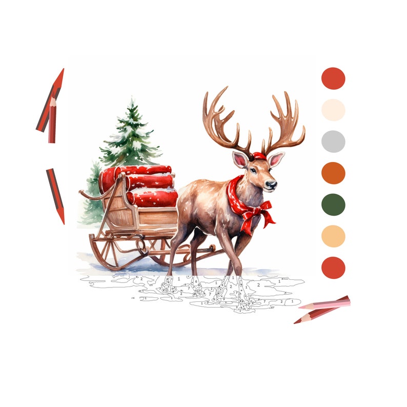 Color by Number for Adult, Paint by Number Printable, Christmas Deer ...
