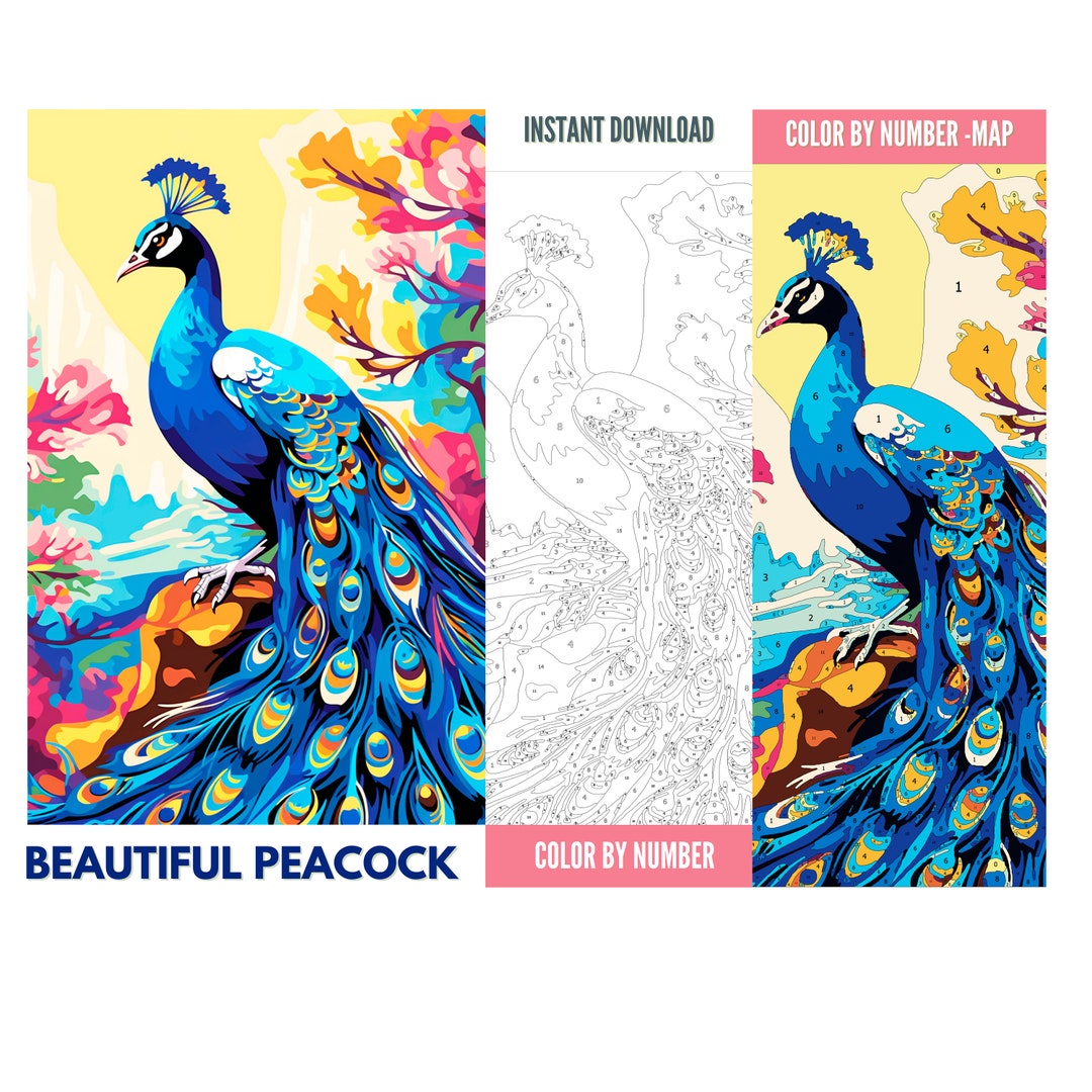 Color by Number for Adult,paint by Number Printable,beautiful Peacock ...