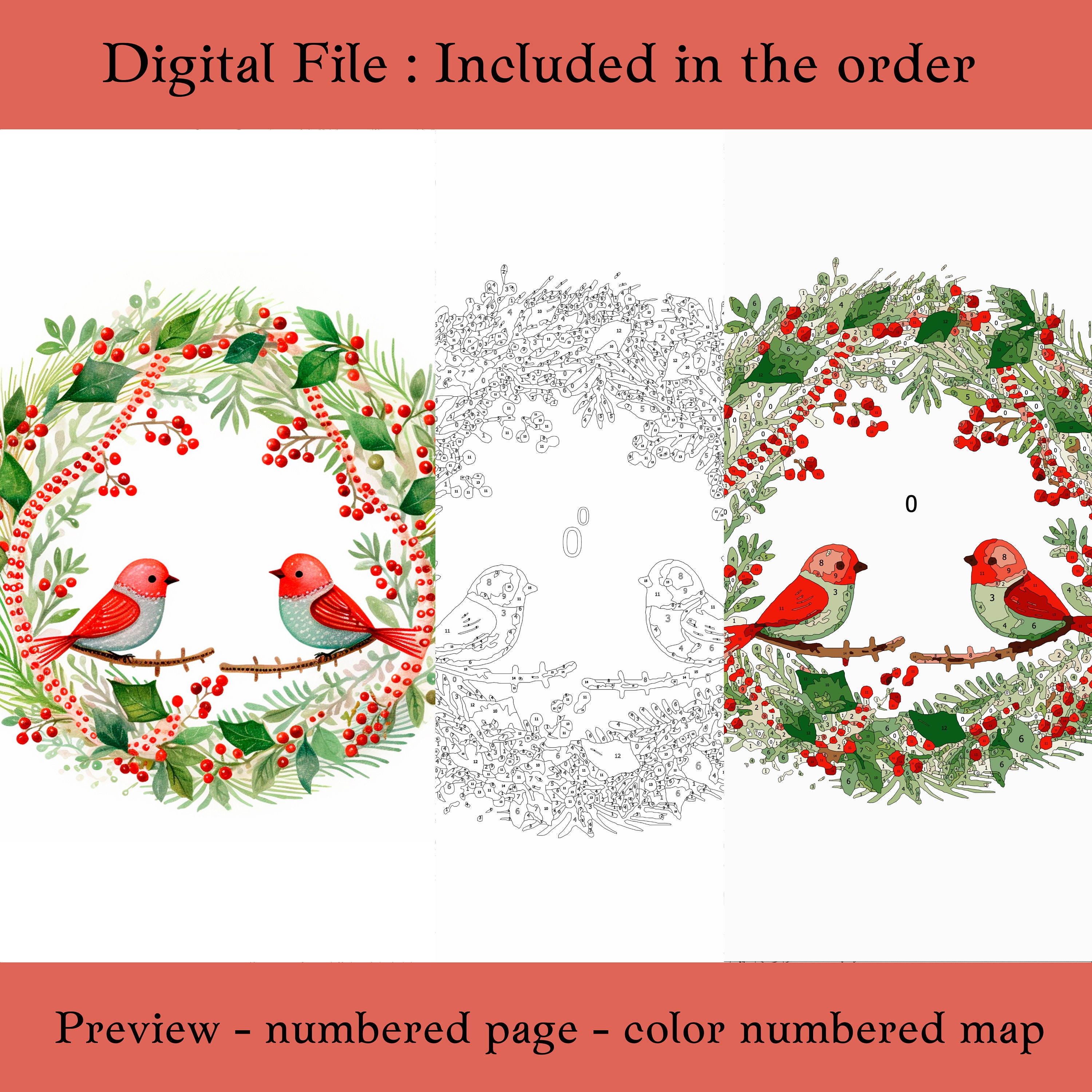 Color by Number for Adult,paint by Number Printable,christmas Wreath ...
