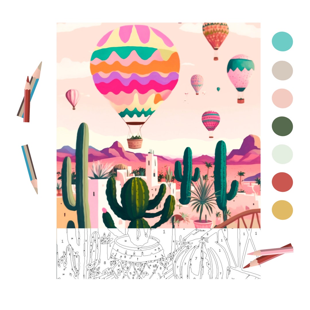 Color by Number Printable,paint by Number Adult,hot Air Balloon,jo ...