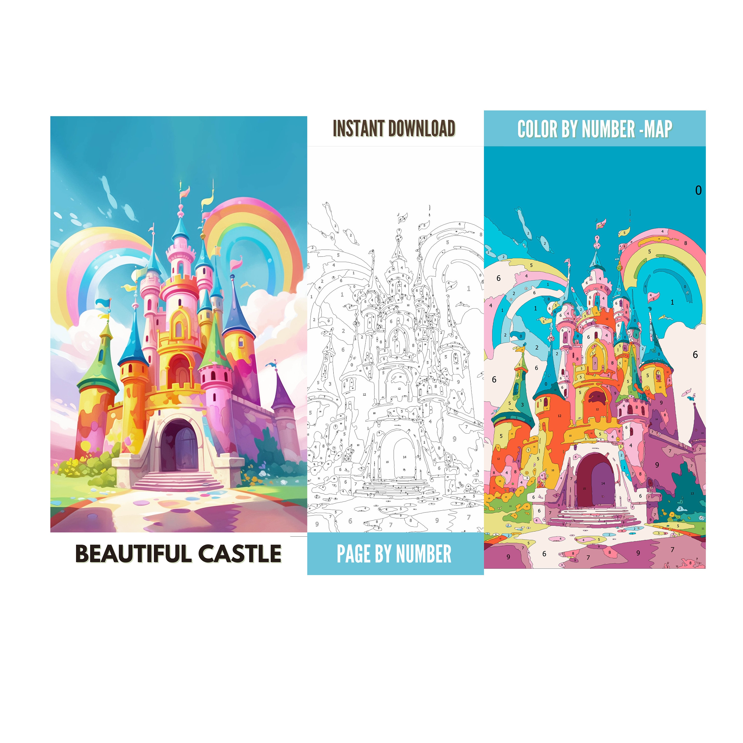Color by Number for Adult,paint by Number Printable,5 Dreamy Castle ...
