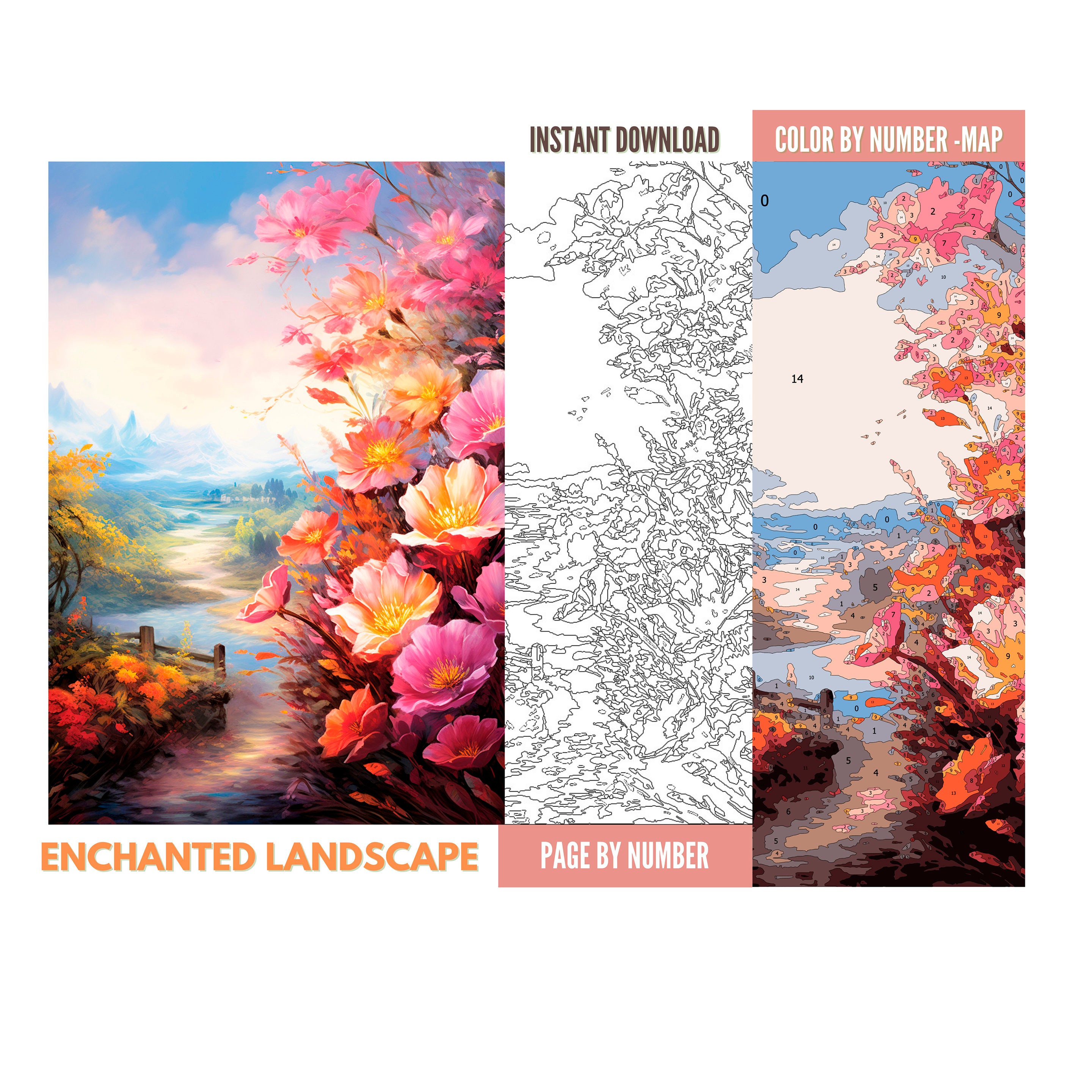 5 Dreamy Landscape Color by Number for Adult Paint by Number - Etsy