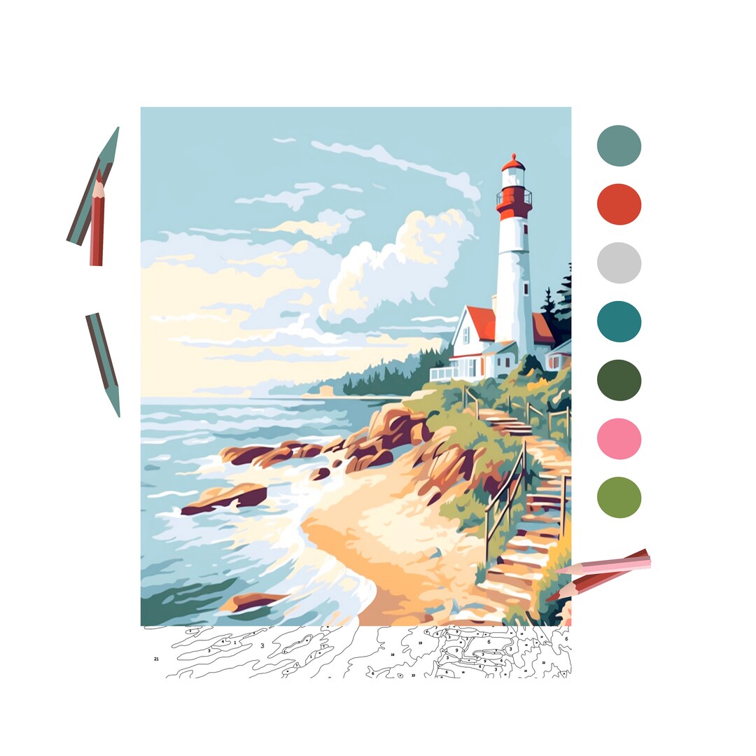 Color by Number for Adult, Paint by Number Printable, Lighthouse ...