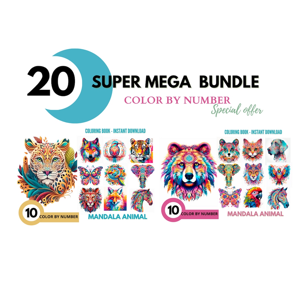 Bundle 20 Animal Mandala Color by Number Pages, Adult for Procreate App ...