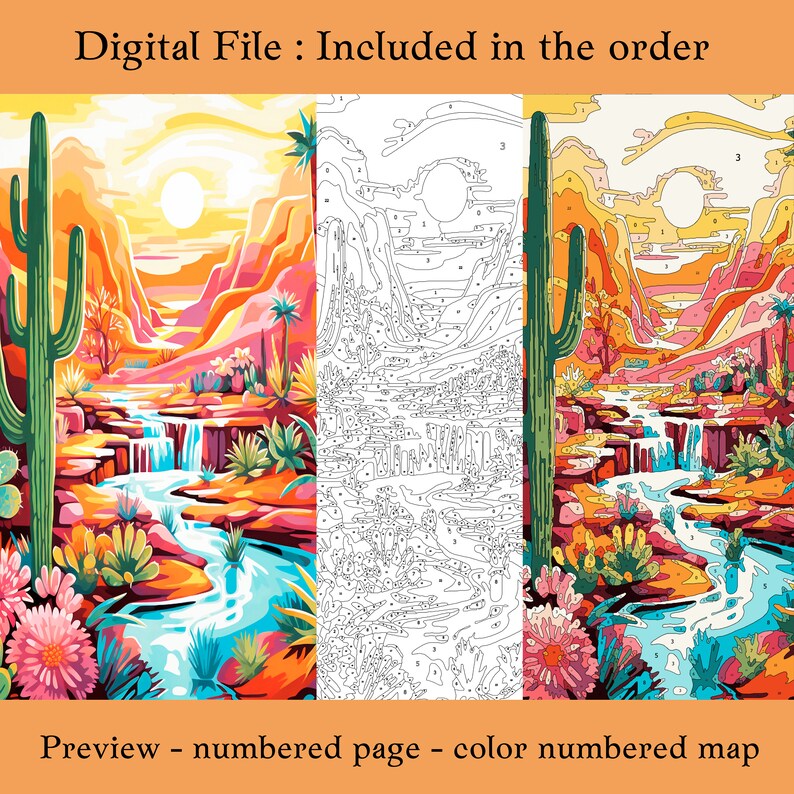 Color by Number for Adult, Paint by Number Printable, Desert Landscape ...