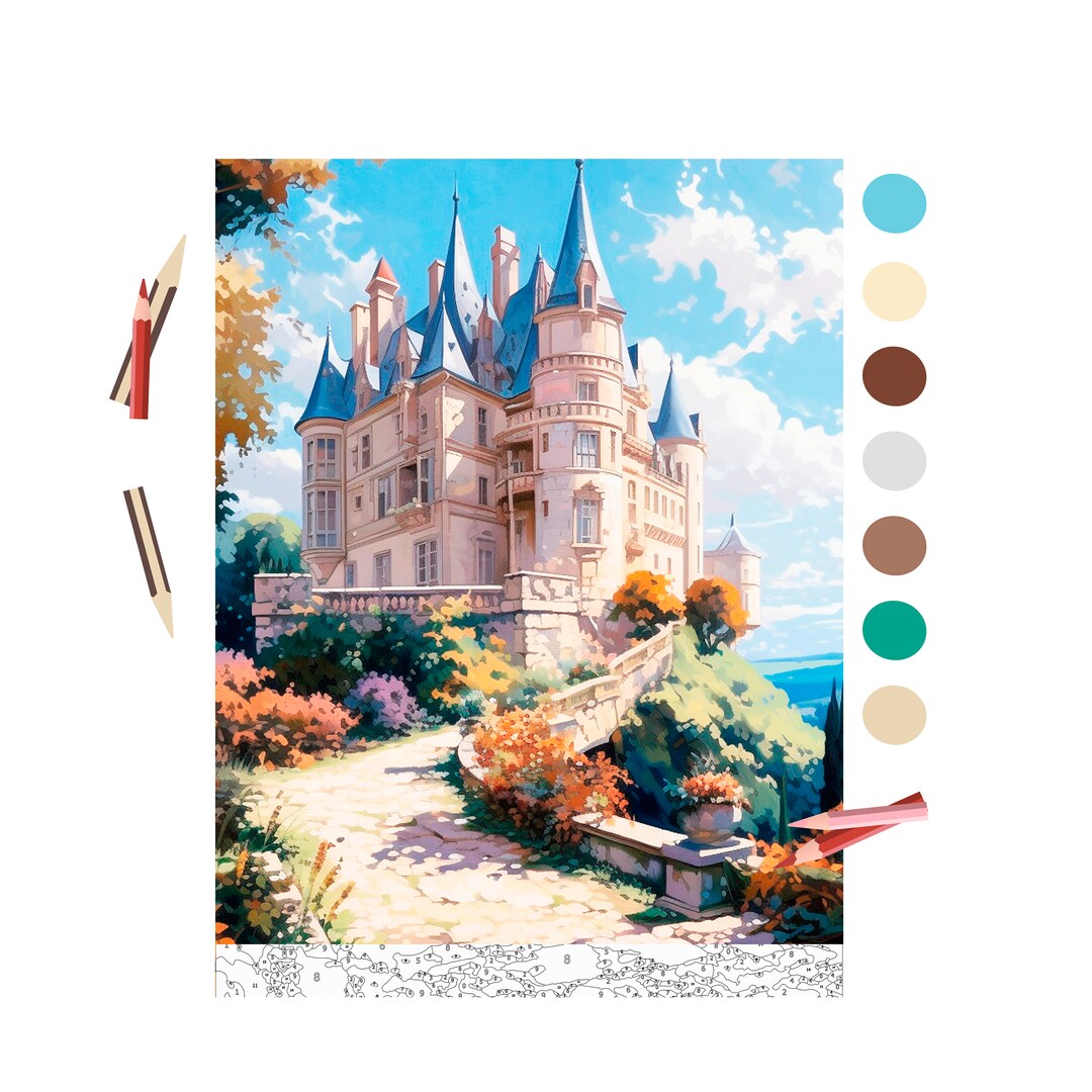 Color by Number for Adult, Paint by Number Printable, Dreamy Castle ...