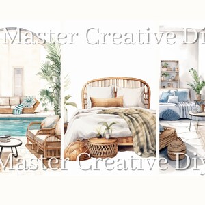 35 Boho Interior Design Coloring Pages for Adults, Grayscale Coloring ...