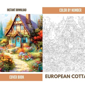 Bundle 10 Beautiful Cottage ,color by Number for Adult, Paint by Number ...