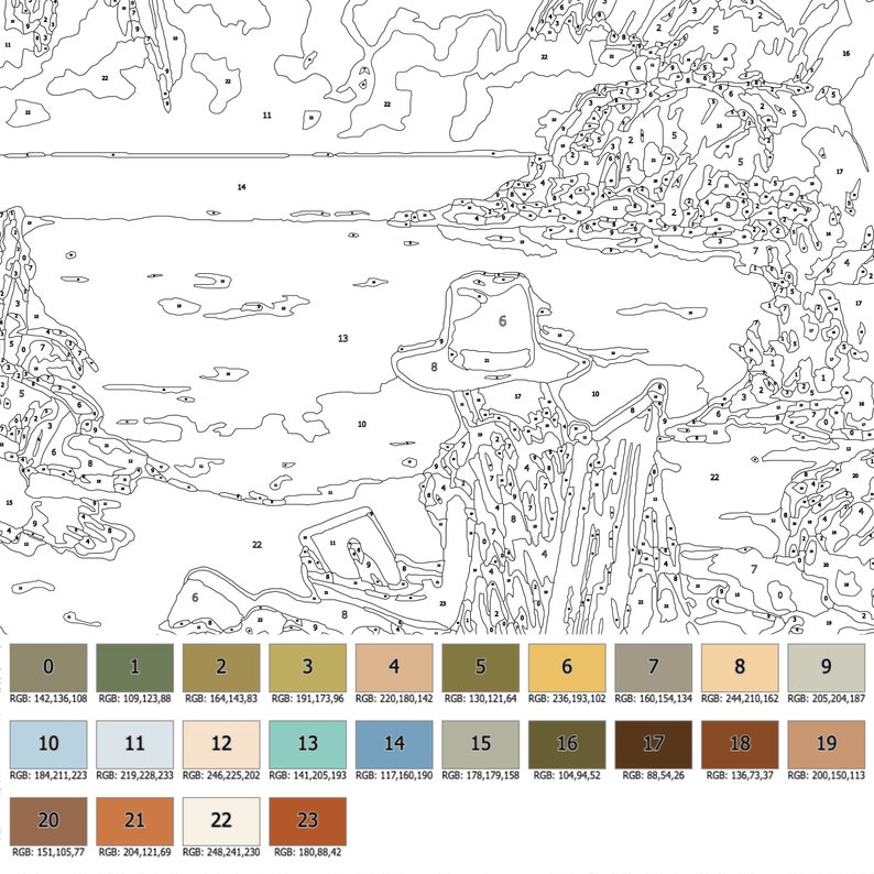 Color by Number for Adult, Paint by Number Printable, Beach Landscape ...