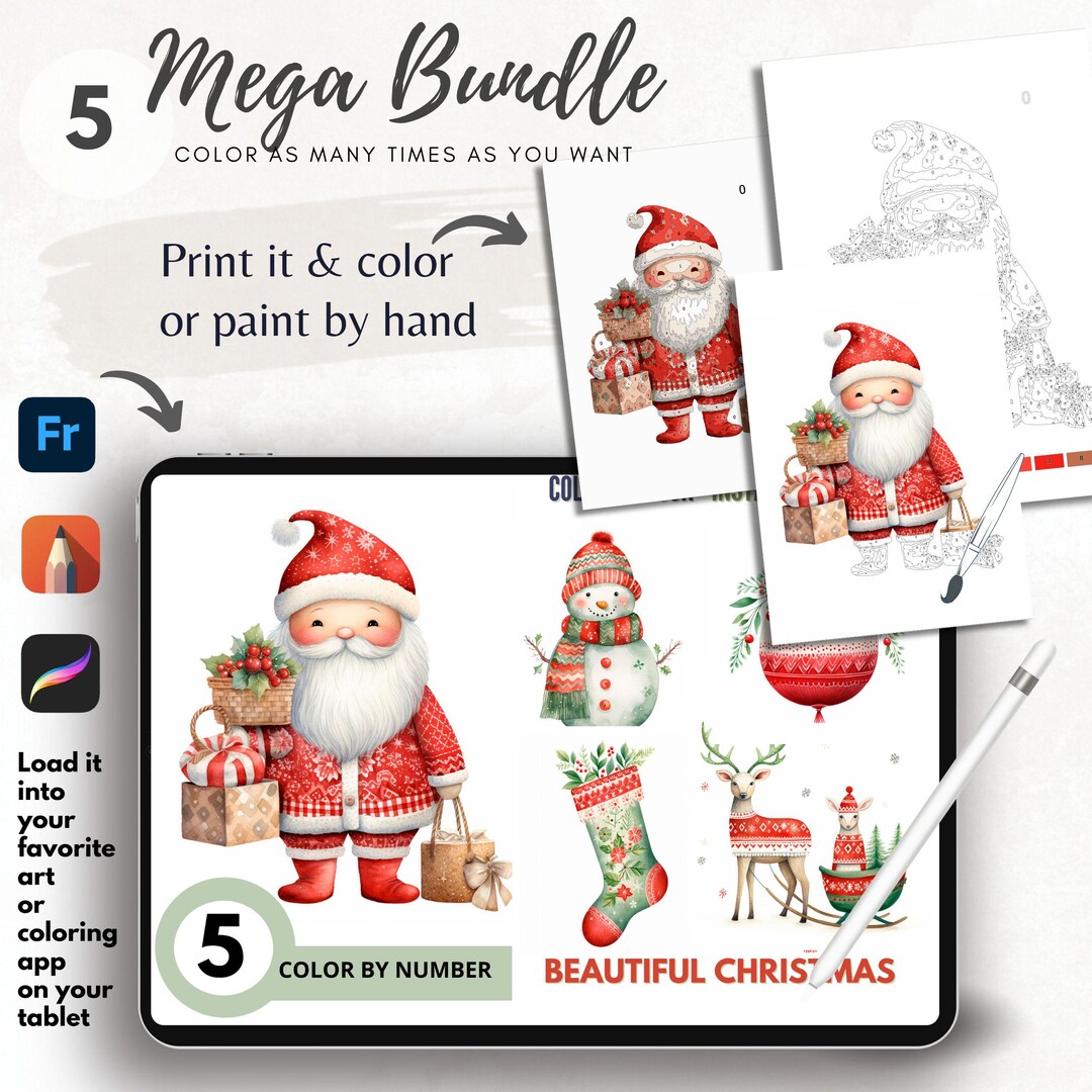 5 Beautiful Christmas,color by Number for Adult, Paint by Number ...