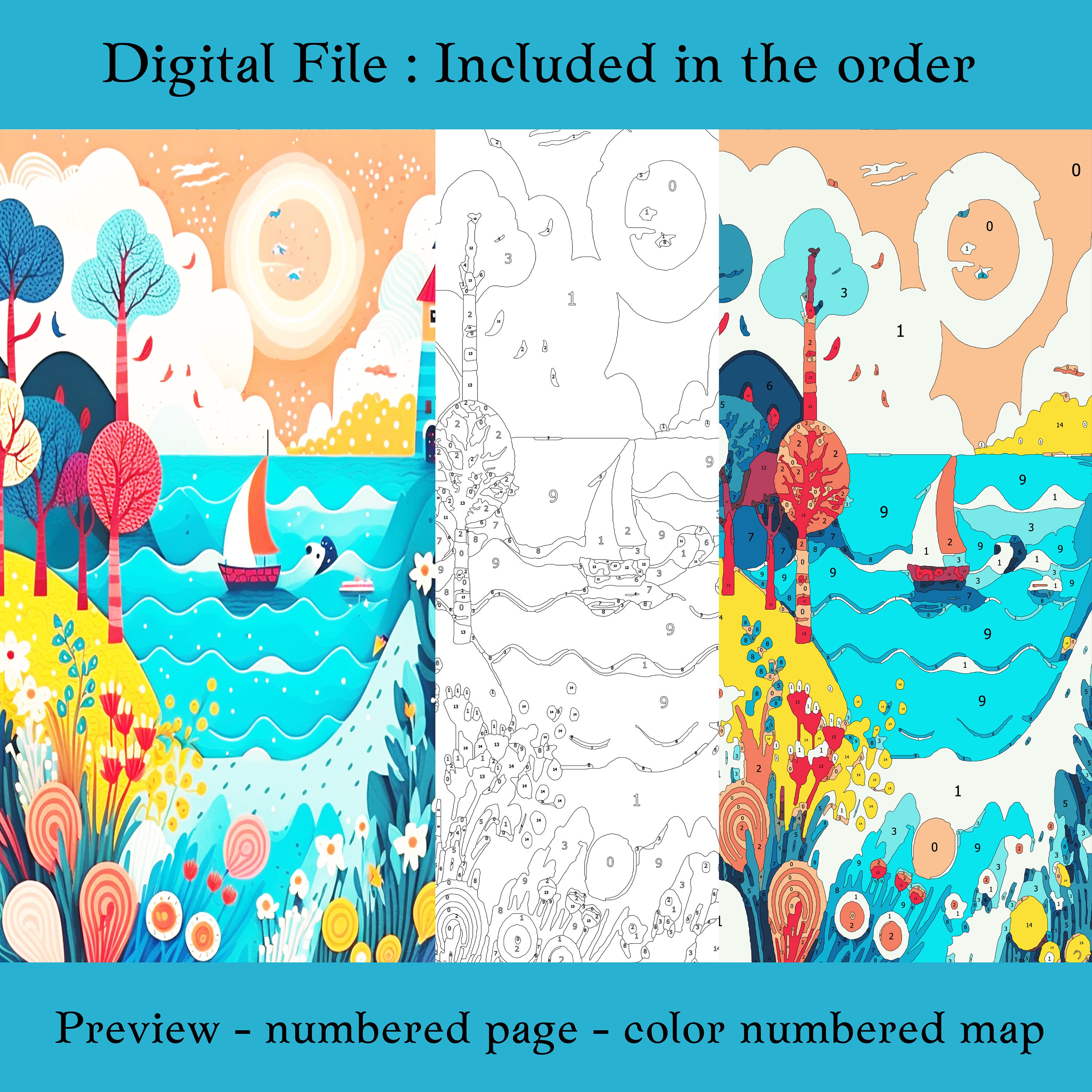 Color by Number for Adult,paint by Number Printable,5 Sea Landscape ...