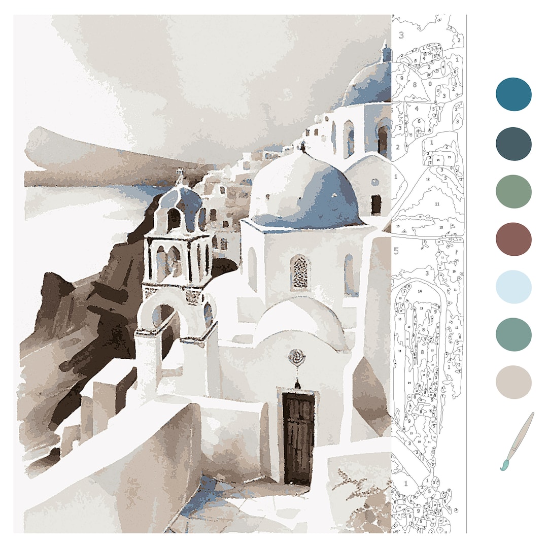 Paint by Number Printable, Color by Number for Adult, Santorini ...