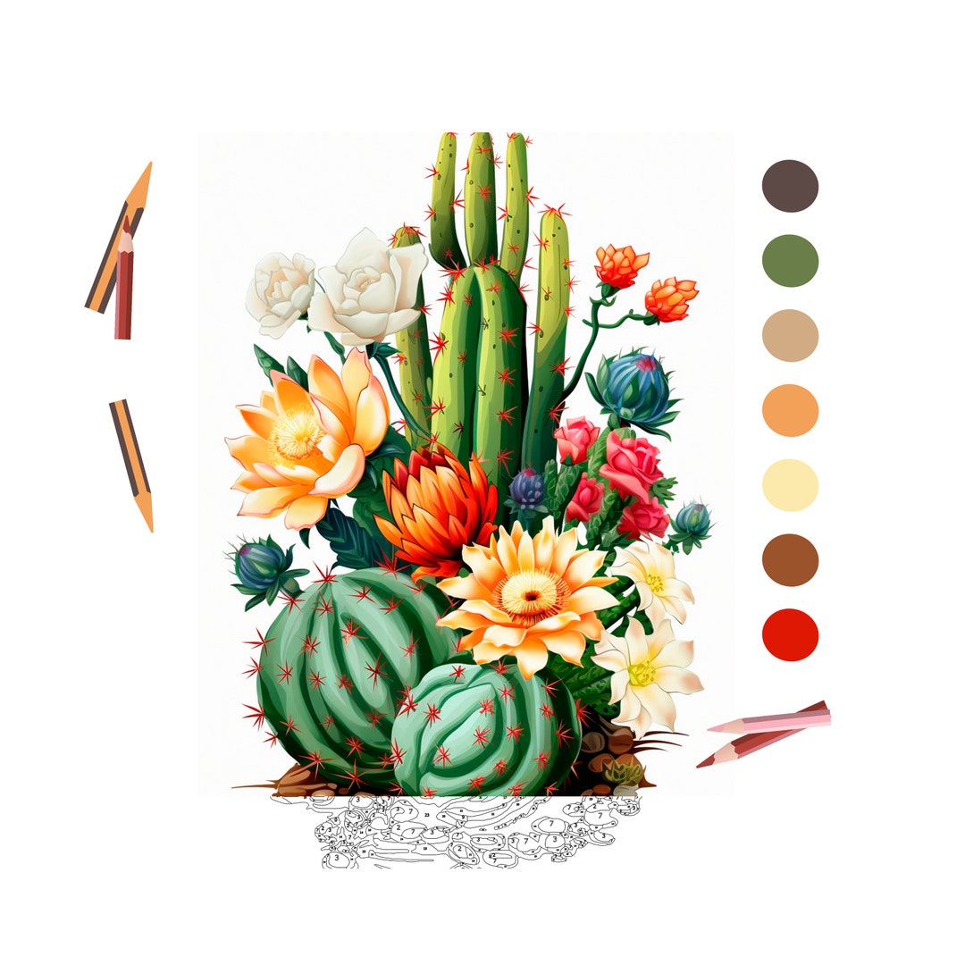 Color by Number for Adult, Paint by Number Printable,cactus Plants ...