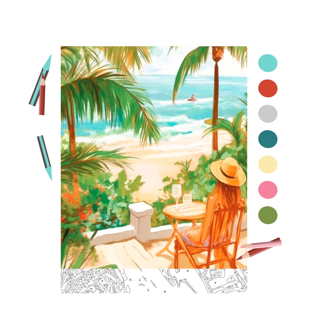 Color by Number for Adult, Paint by Number Printable, Beach Landscape ...