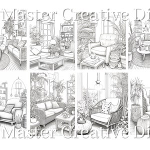 35 Boho Interior Design Coloring Pages for Adults,grayscale Coloring ...