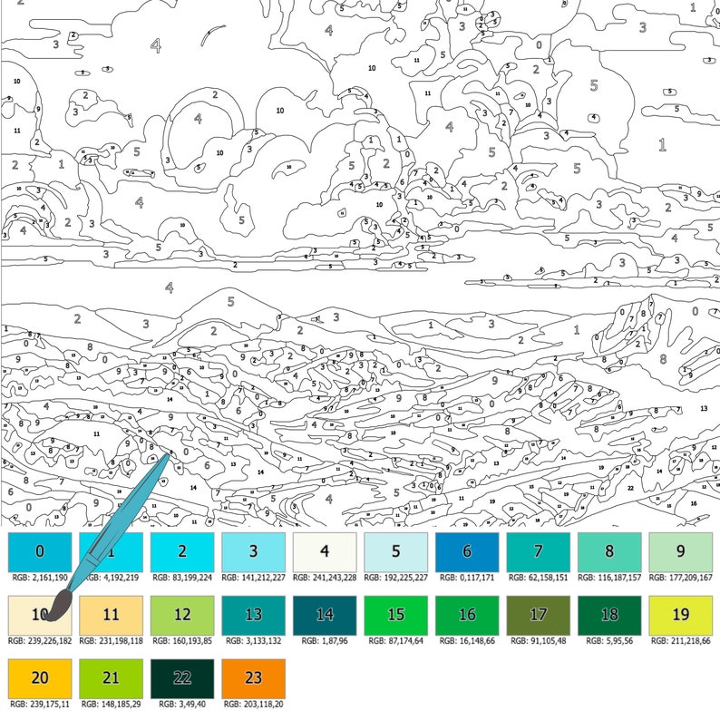 Hills Landscape Color by Number for Adult ,paint by Number for ...