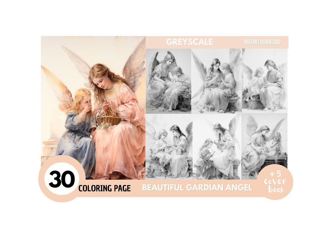 30 Beautiful Guardian Angel Coloring Book - Adults Coloring Page ...