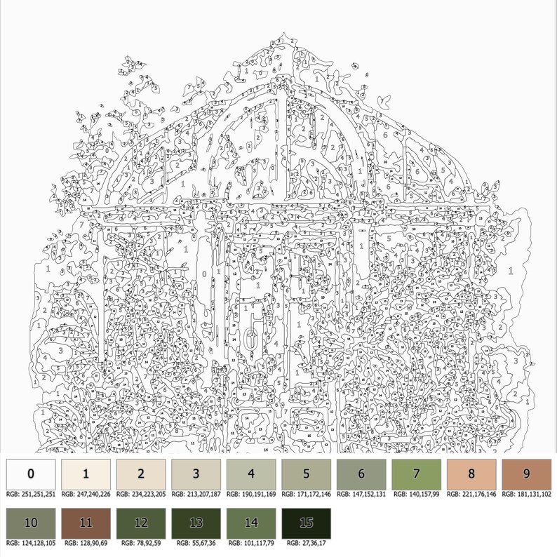 Color by Number for Adult, Paint by Number Printable, Cozy Green House ...