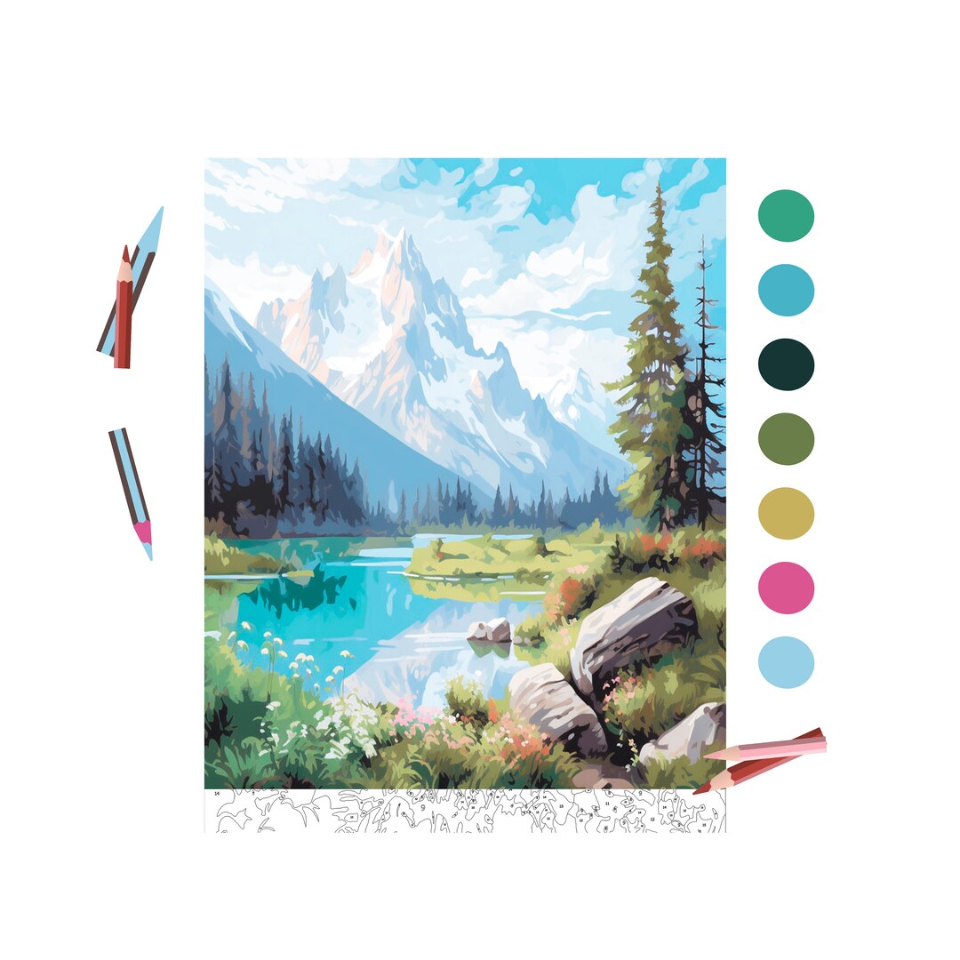 Color by Number for Adult, Paint by Number Printable, Mountain Scenery ...