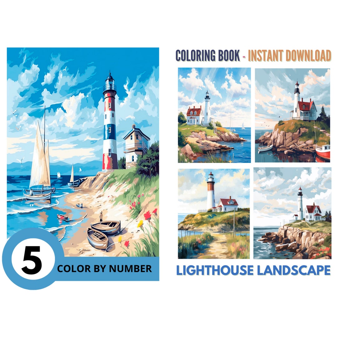 5 Lighthose Landscape Color by Number for Adult, Paint by Number ...