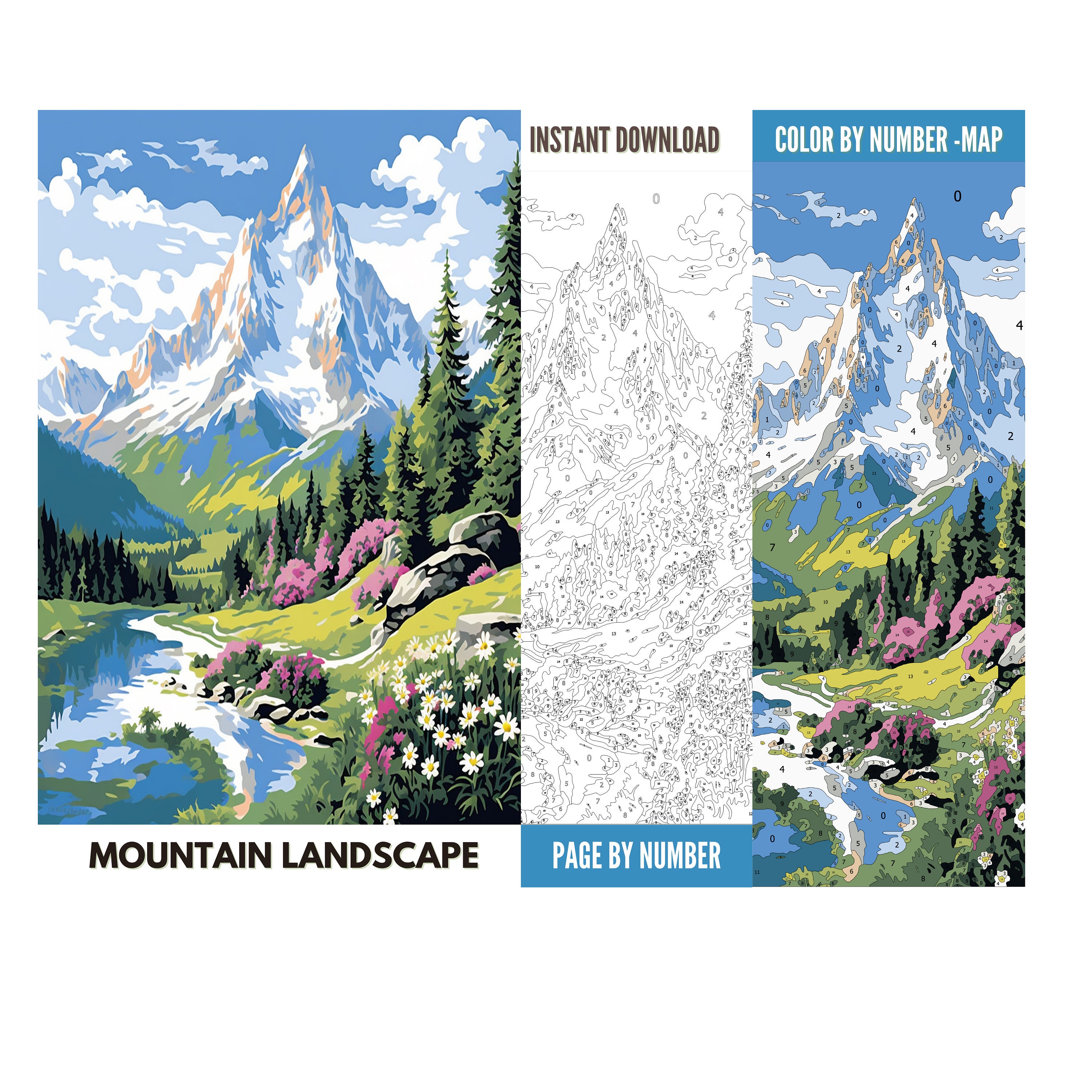 Color by Number for Adult, Paint by Number Printable,mountain Landscape ...