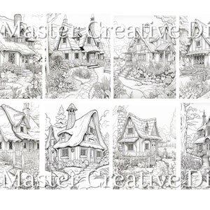 50 Beautiful Cottage Coloring Book, Printable Coloring Page for Adult ...