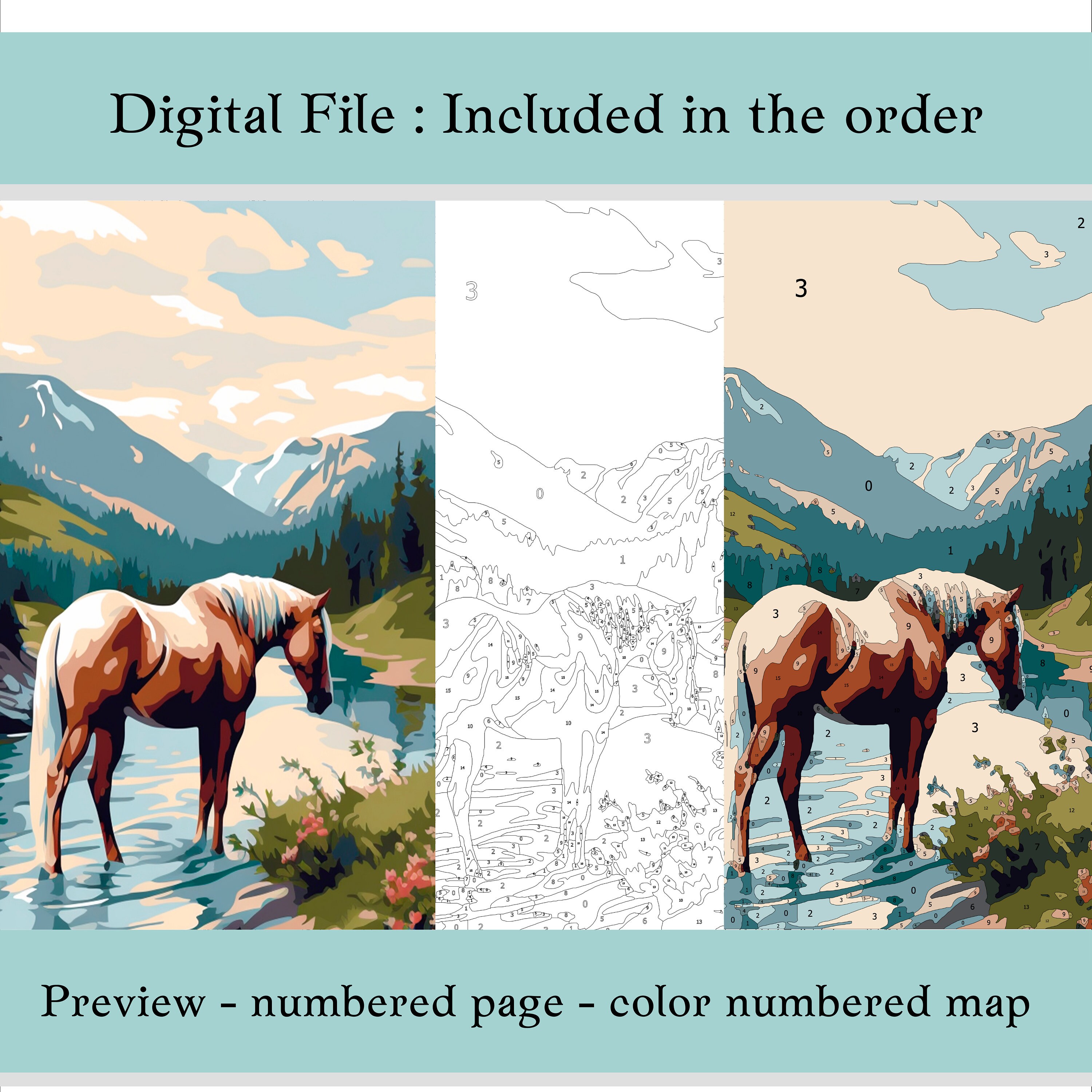 Color by Number for Adult, Paint by Number Printable, Beautiful Horse ...
