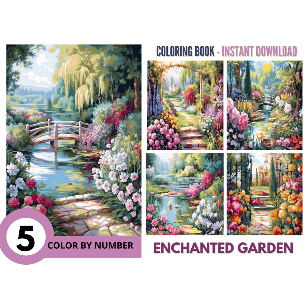 Color by Number for Adult, Paint by Number Printable,5 Enchanted Garden ...