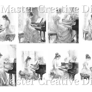 30 Woman Playing Piano, Coloring Pages for Adults,grayscale Coloring ...