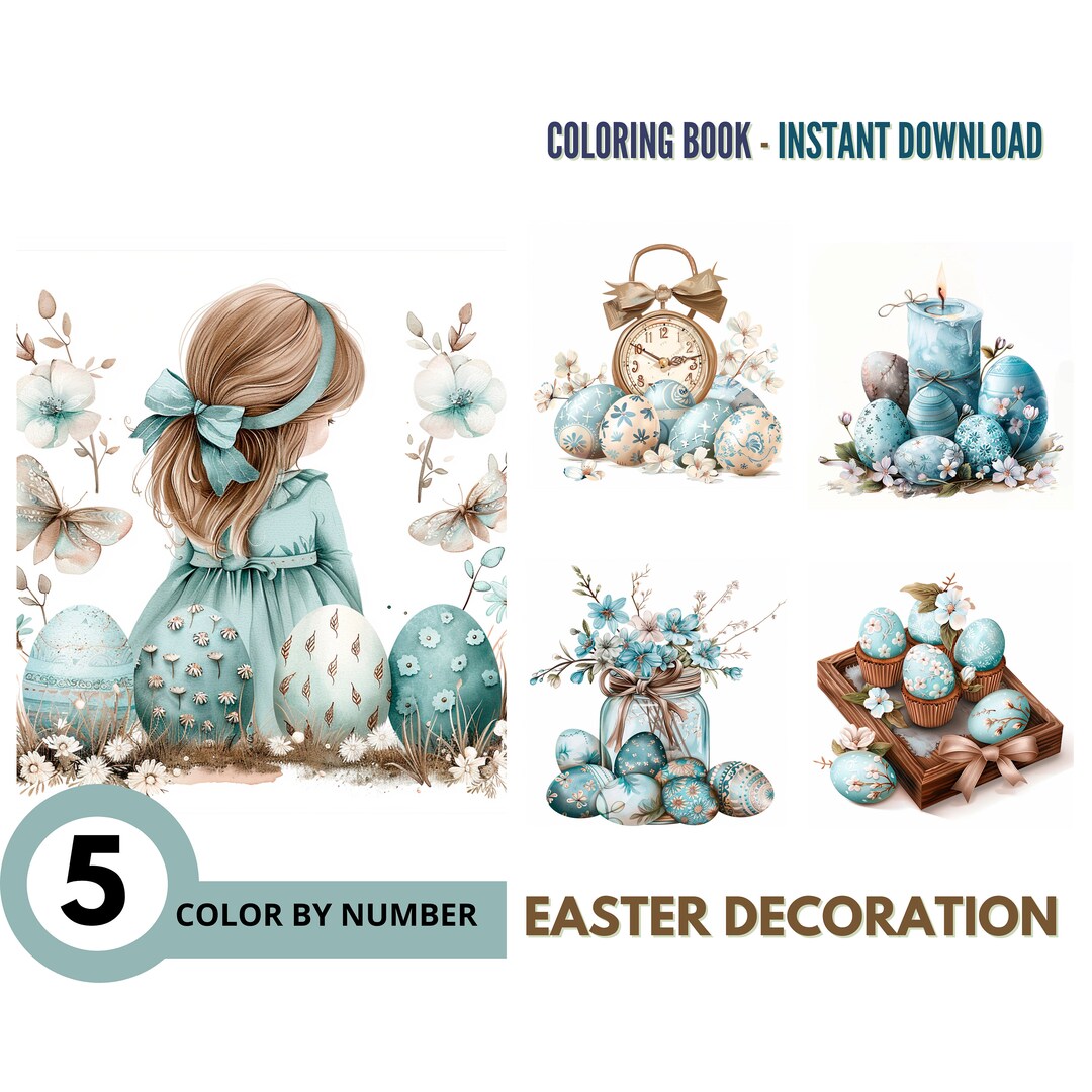 Color by Number for Adult,5 Easter Decoration,paint by Number Printable ...