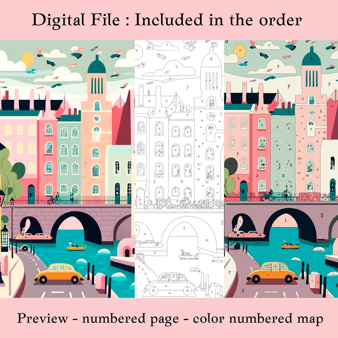 Color by Number for Adultpaint by Number Printable City - Etsy