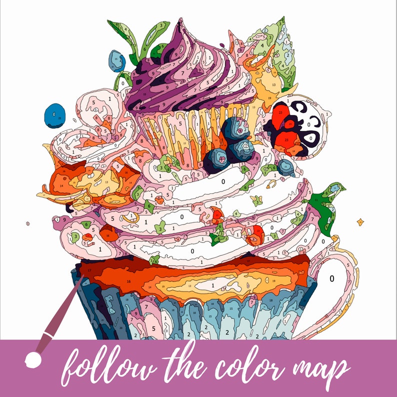 Color by Number for Adult,paint by Number Printable,flower Cupcake ...