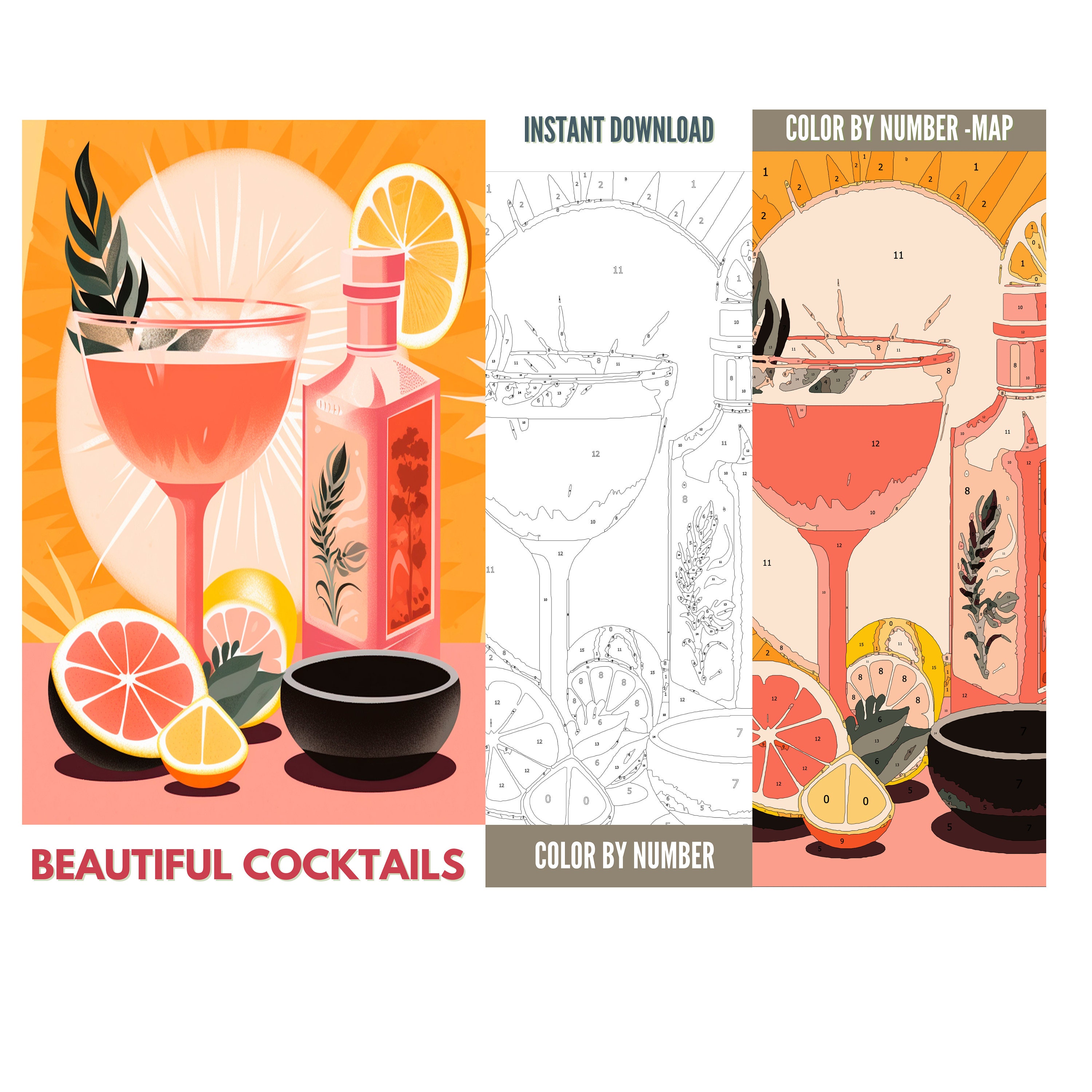 Beautiful Cocktails Color by Number for Adult, Paint by Number ...