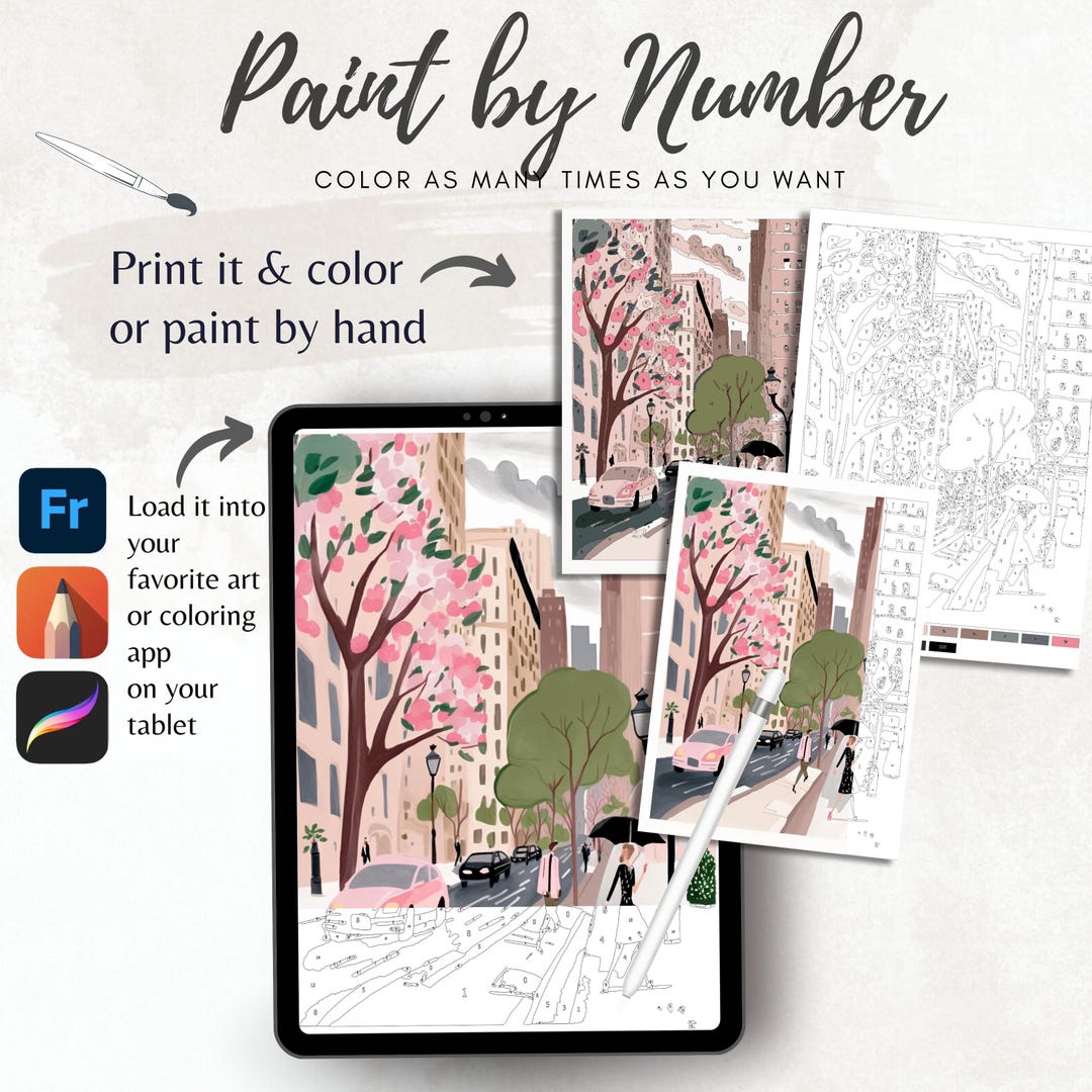 Color by Number Printable, Paint by Number DIY, Bohemia East Village ...