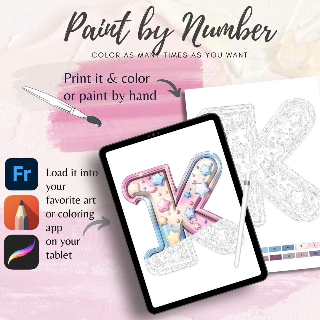 Custom Color by Number for Adult, Initial Letter K ,paint by Number ...