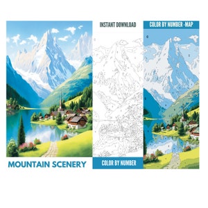 Color by Number for Adult, Paint by Number Printable, Mountain Scenery ...