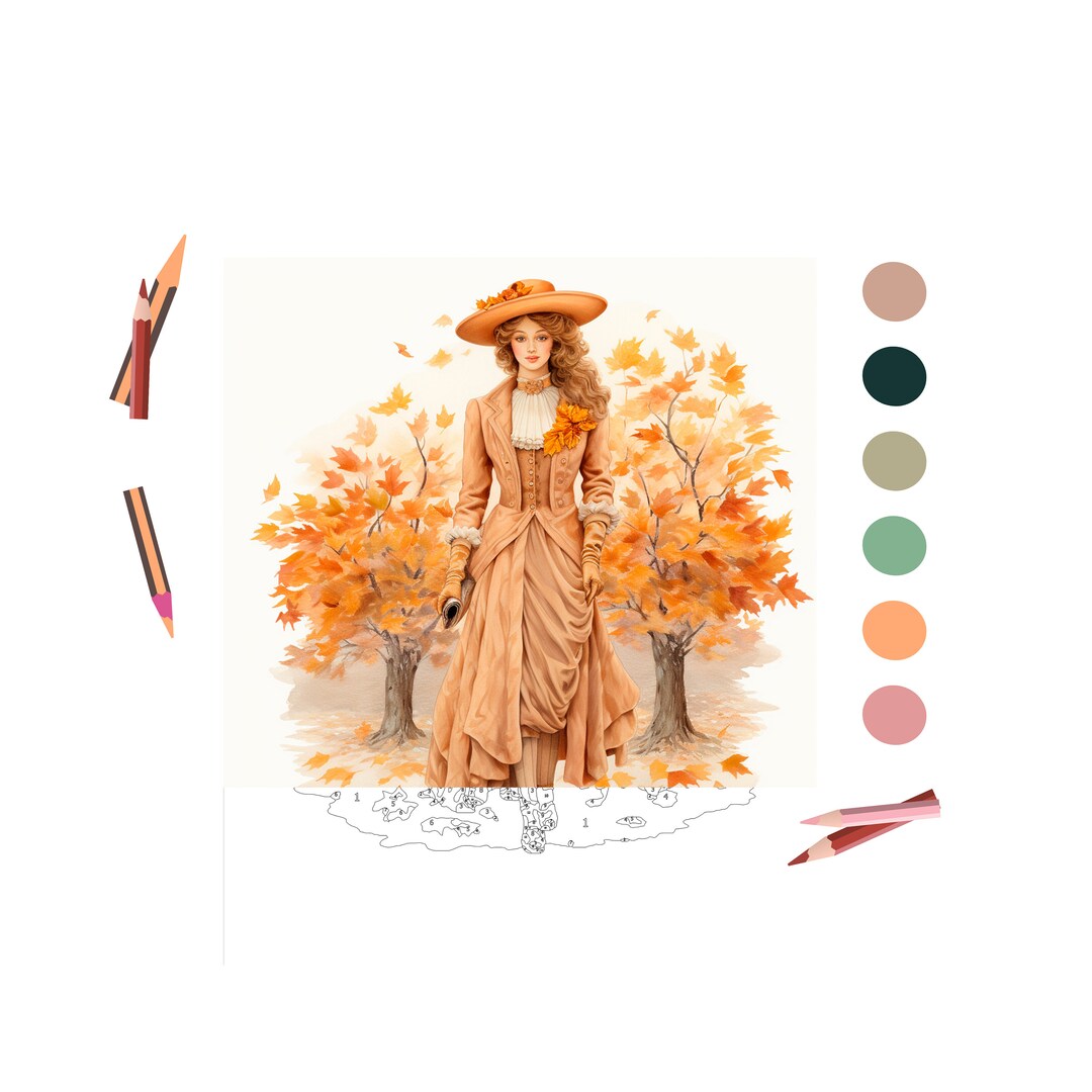 Color by Number for Adult, Paint by Number Printable, Beauty Fall Woman ...